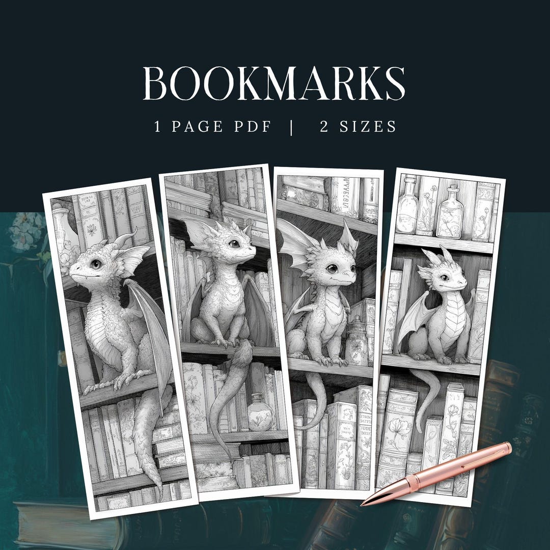 Dragon Colour in Book Shelf Bookmarks, Coloring in Bookmarks for Adults ...