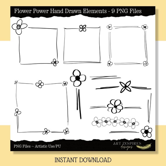 Hand Drawn Flowers PNG Flowers Scrapbooking Flower Elements | Etsy