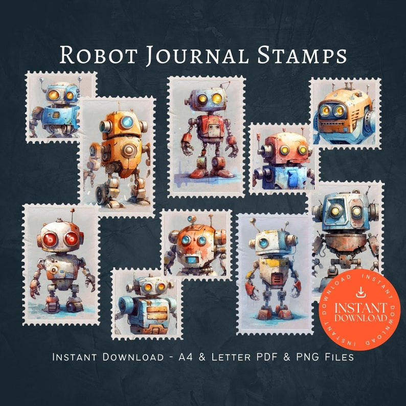 Robot Journal Stamps INSTANT DOWNLOAD Junk Journal - Etsy