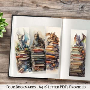 Dragon Book Pile Bookmarks, INSTANT DOWNLOAD, Book Lovers Gift, Reading ...