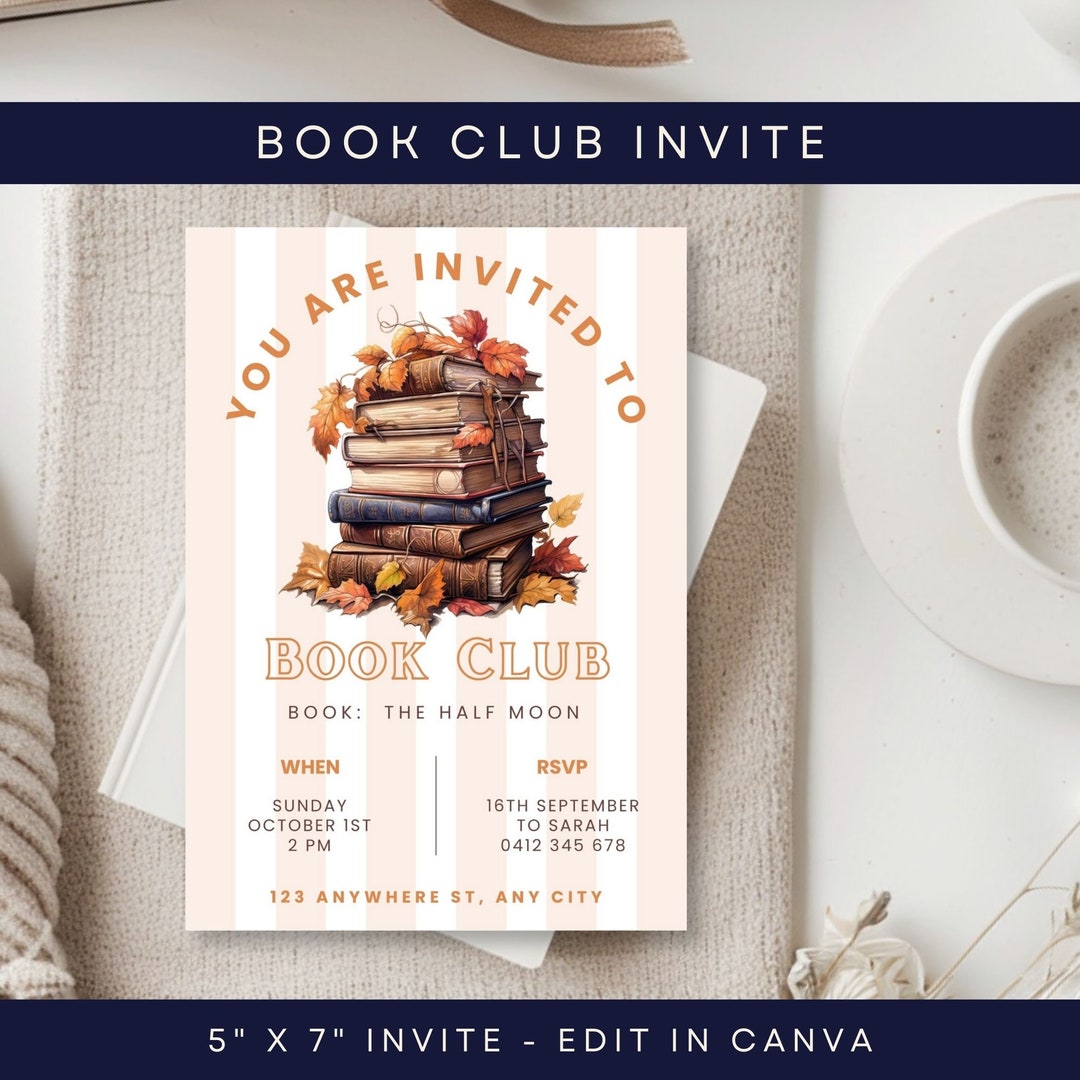 Autumn Book Club Invitation, CANVA TEMPLATE, Fall Reading Printable ...