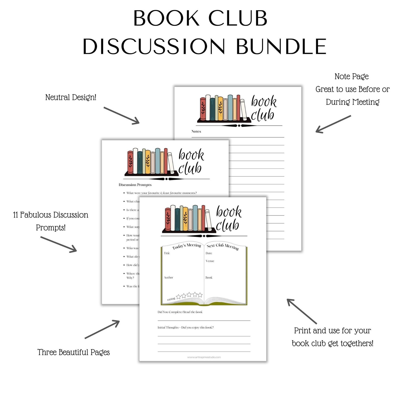 Book Club Planner Book Club Discussion Bundle Reading - Etsy