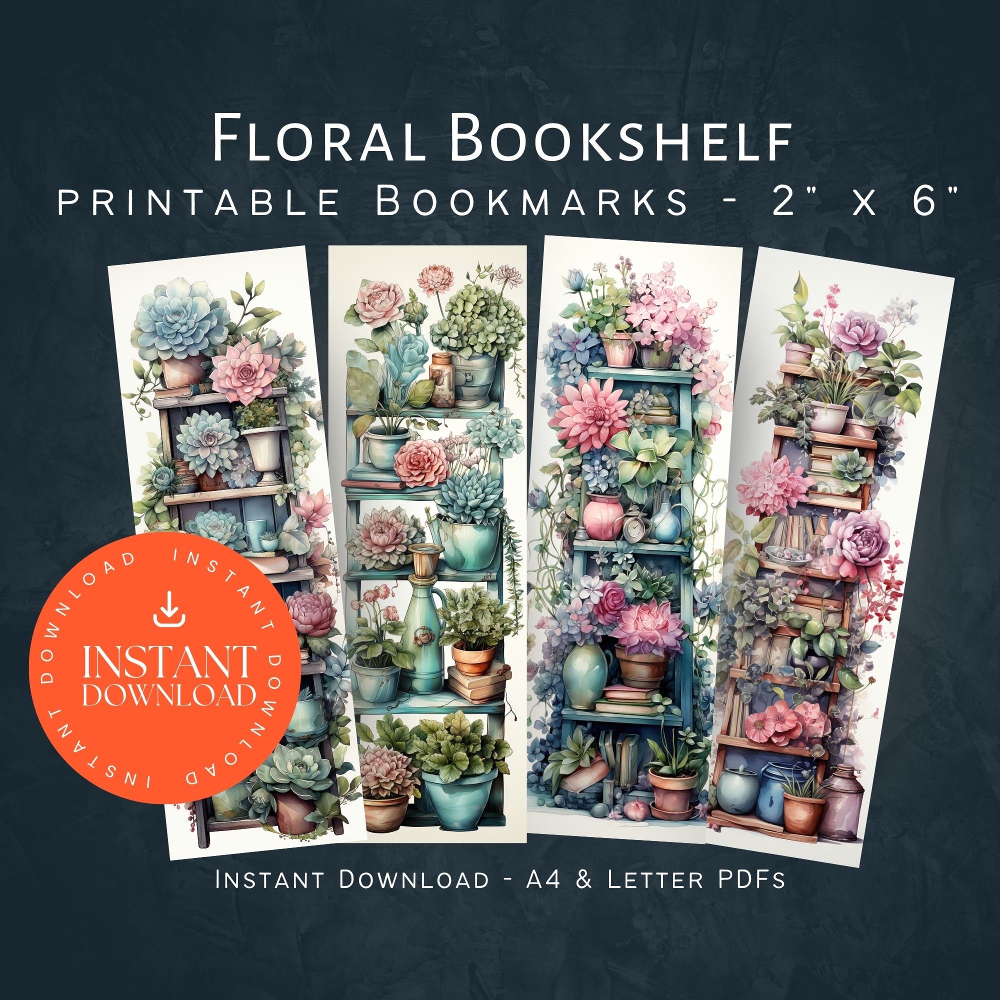 Floral Bookshelf Bookmarks INSTANT DOWNLOAD Garden Lovers - Etsy