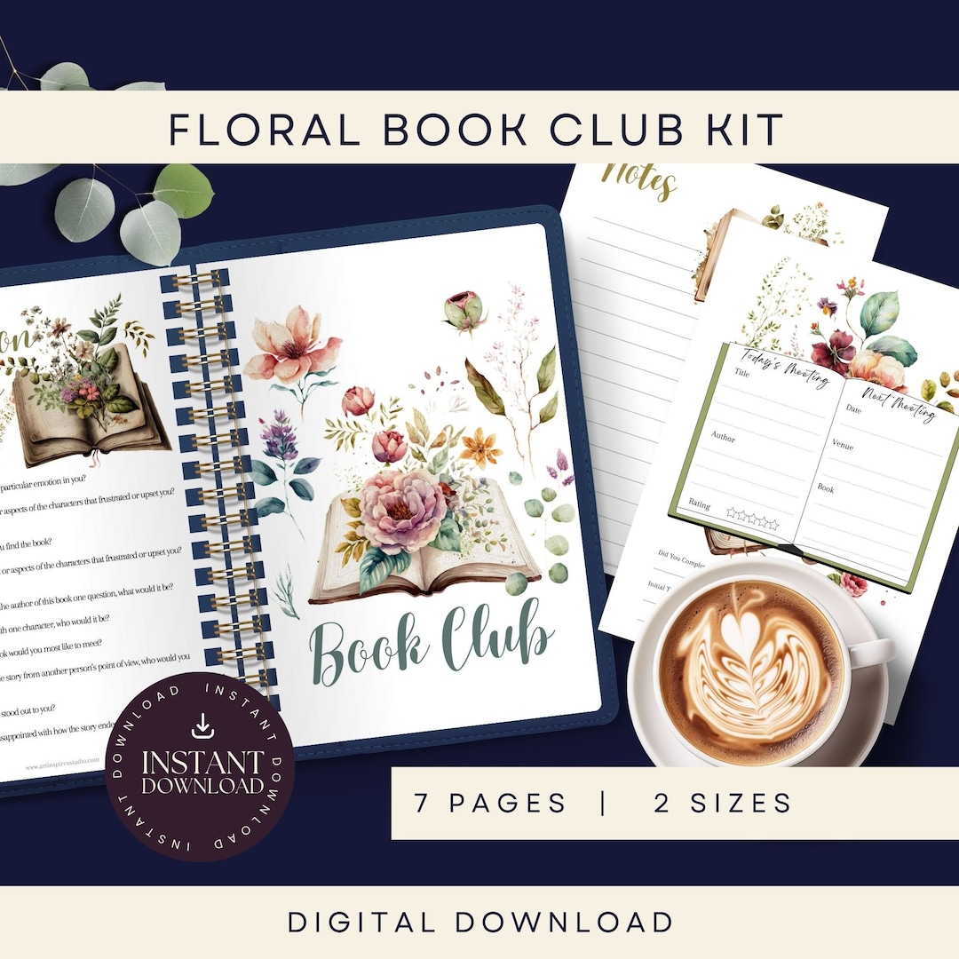 Floral Book Club Kit, INSTANT DOWNLOAD. Book Club Discussion, Bookmarks ...