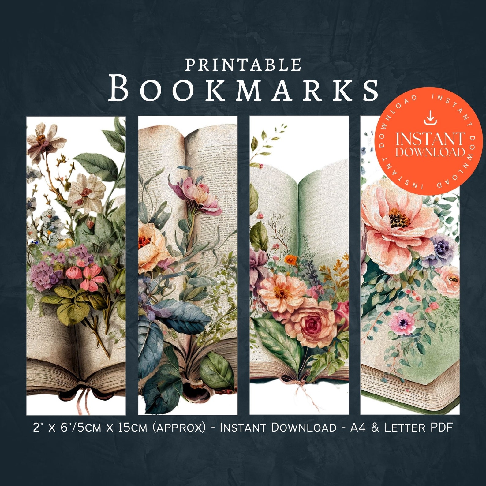 Printable Floral Bookmarks, INSTANT DOWNLOAD, Printable Bookmark, Book ...