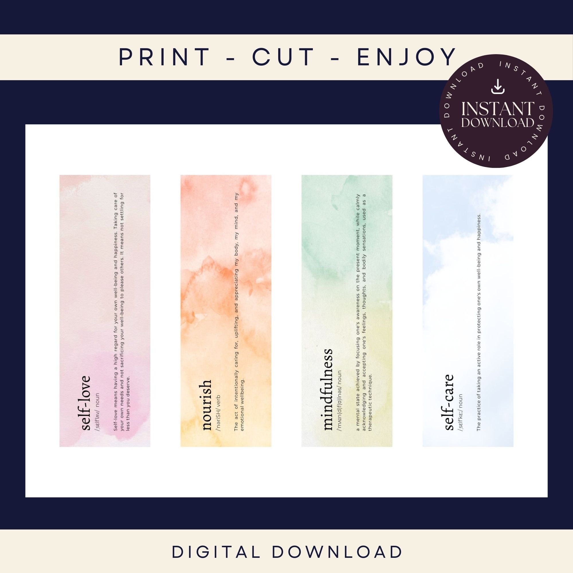 Self Care Printable Bookmarks, INSTANT DOWNLOAD, Printable Book Gift ...