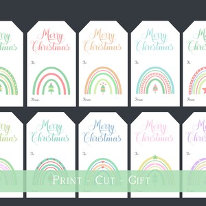 Boho Christmas Rainbow Printable Gift Tags, Christmas Gift Tag, Holiday ...
