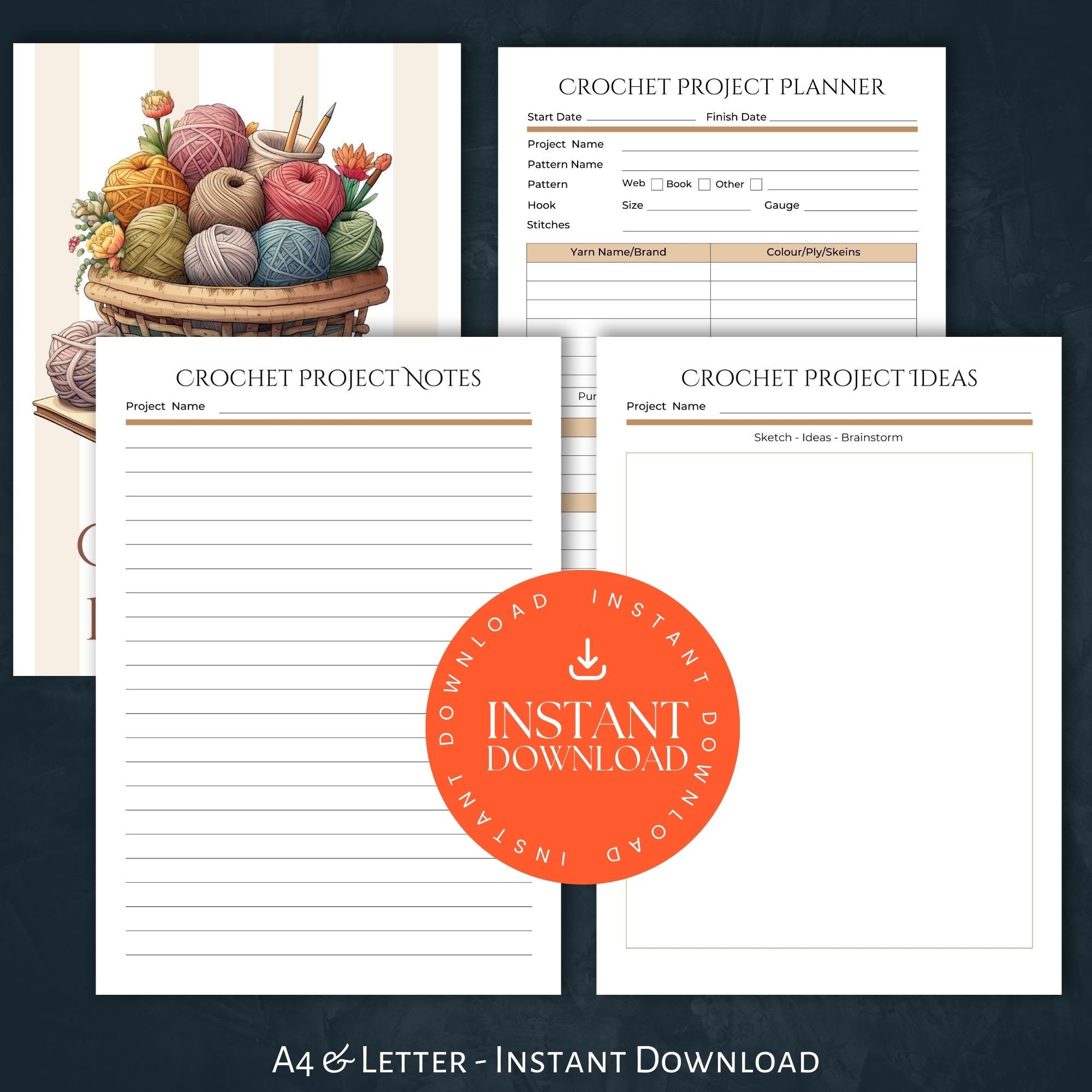 Yarn Balls Crochet Planner Kit, INSTANT DOWNLOAD, Crochet Journal PDF ...