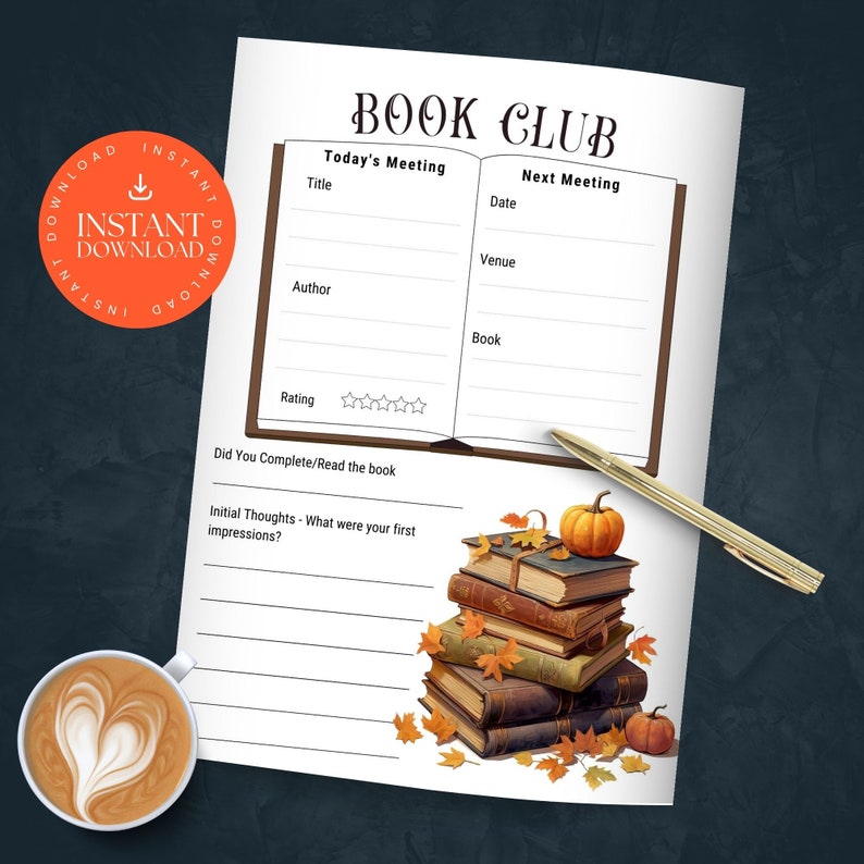 Fall Book Club Kit, INSTANT DOWNLOAD, Autumn Reading Group, Printable ...