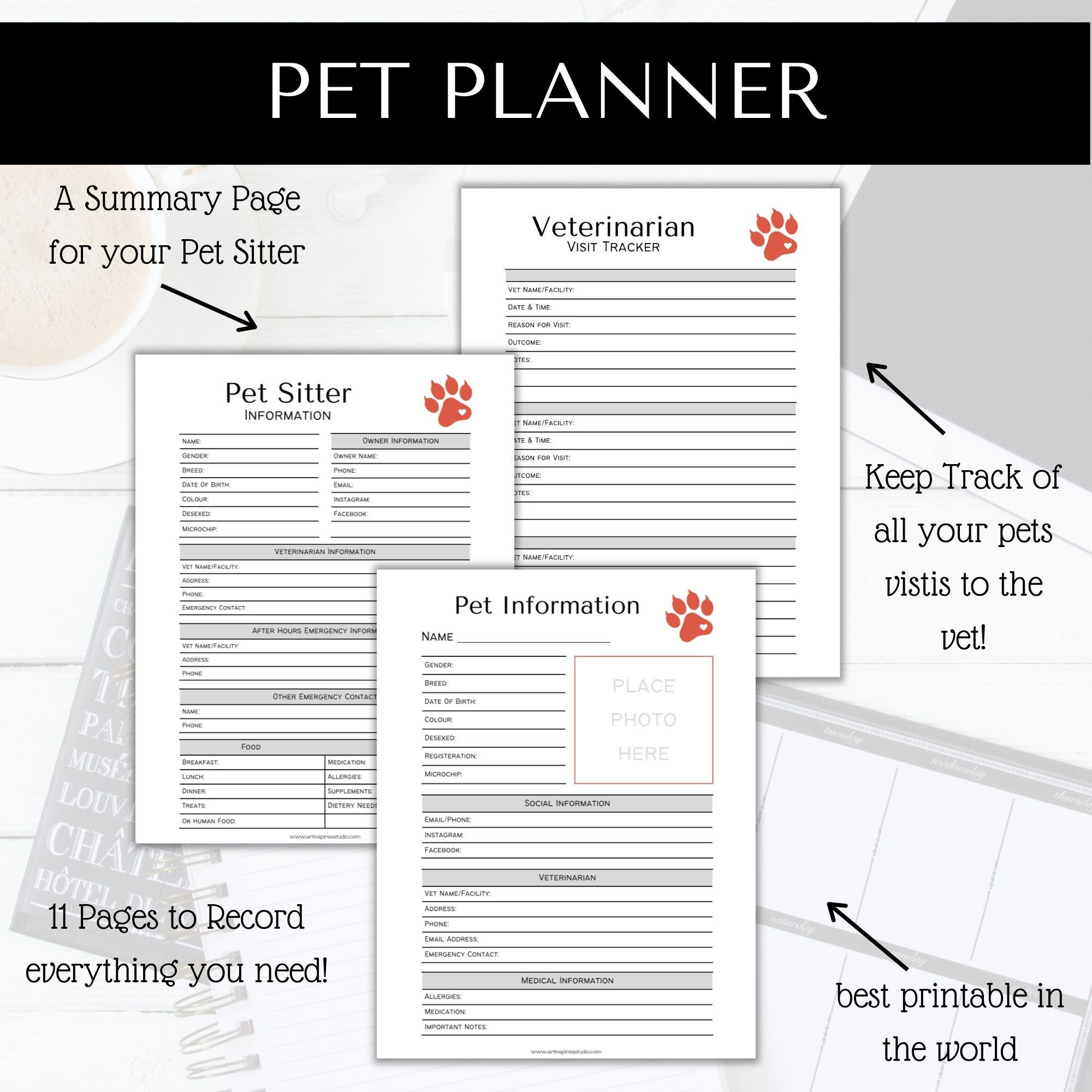 Pet Planner Printable Pet Organiser Pet Care Pet Sitter - Etsy Australia