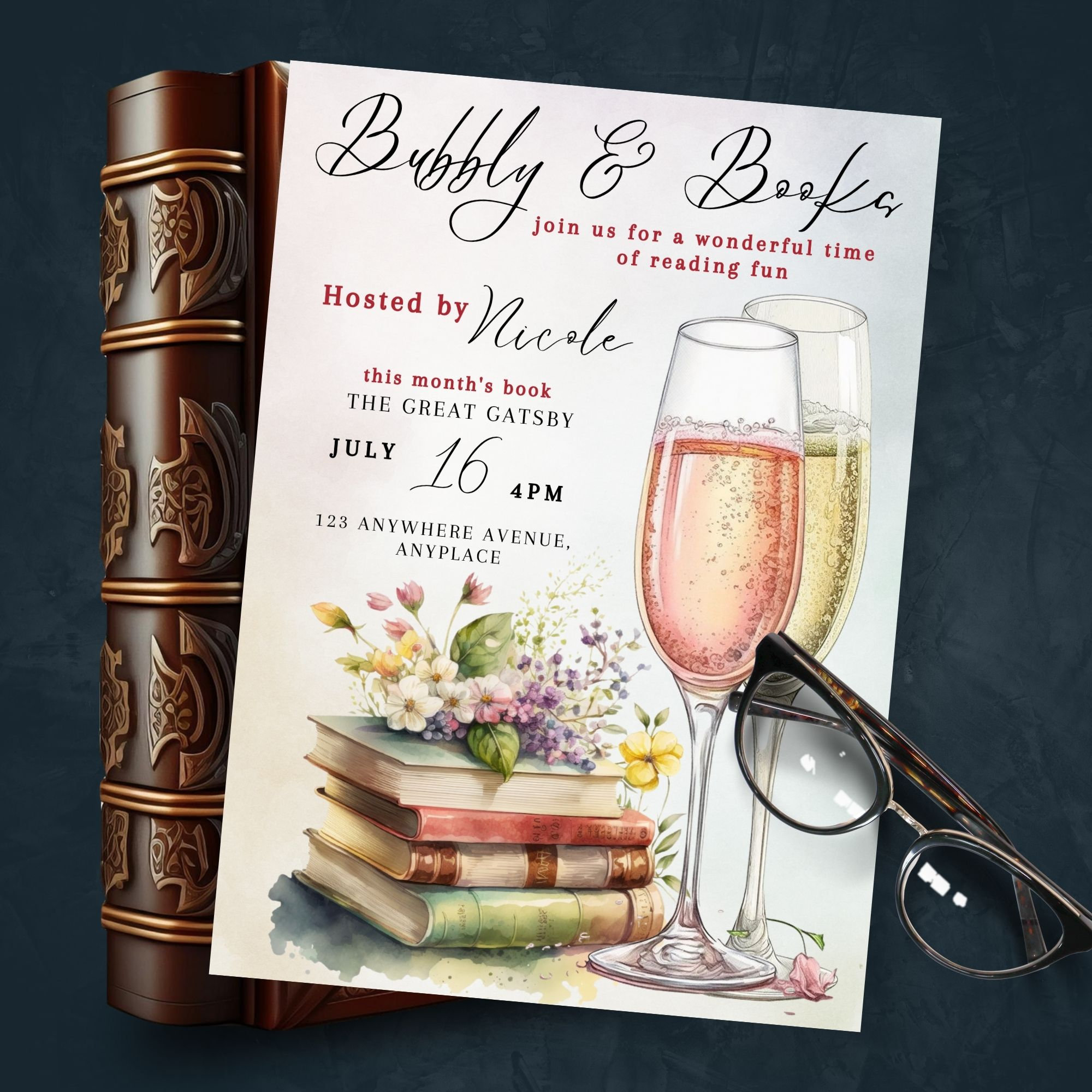 Bubbly and Books Invitation, CANVA TEMPLATE, Editable Invite, Digital ...
