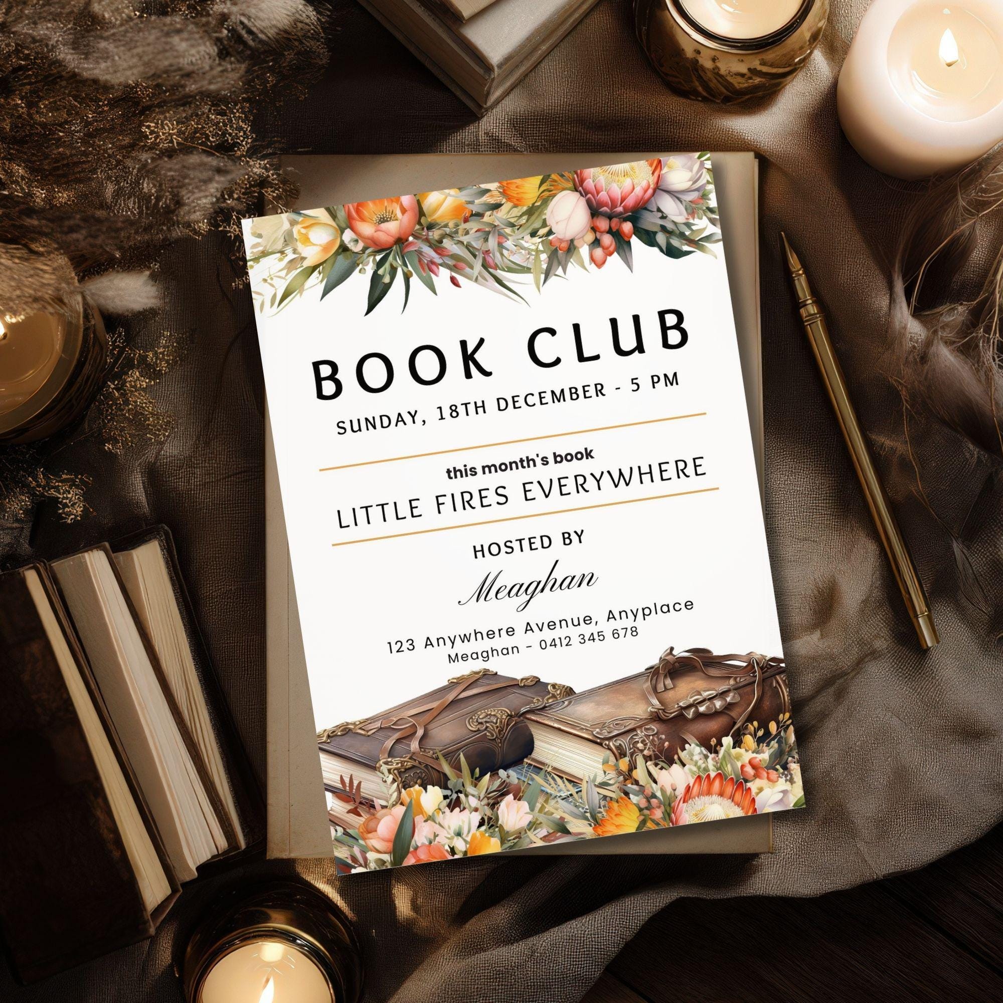 Book Club Invite Template, Native Flower Book Party Digital Invite ...
