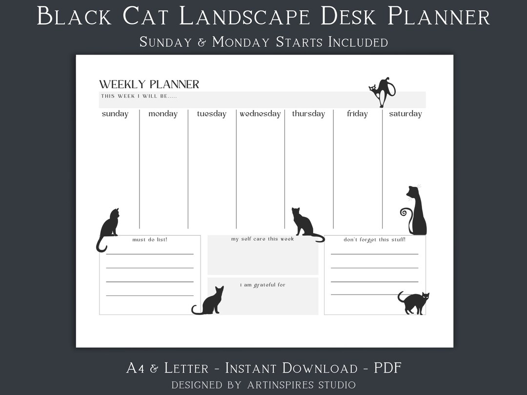 Printable Weekly Organiser, Cat Planner, Week Planner, PDF Weekly ...