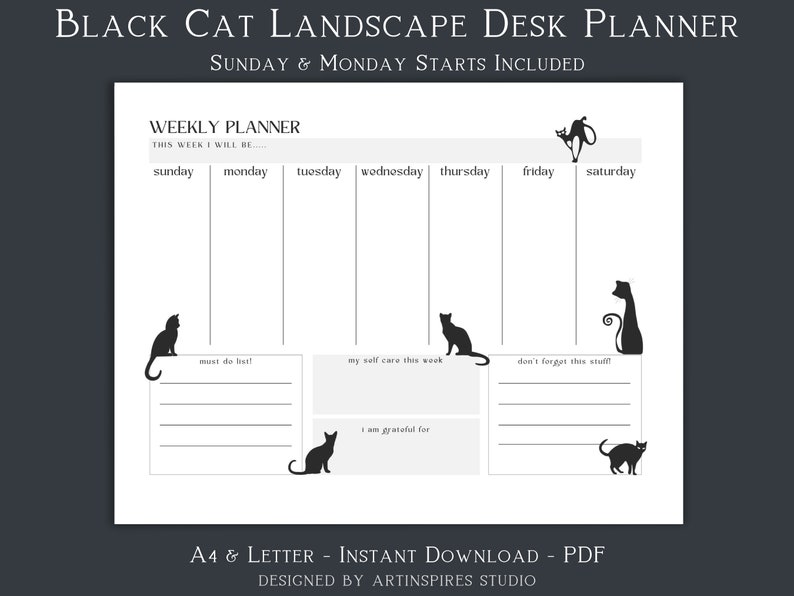 Printable Weekly Organiser, Cat Planner, Week Planner, PDF Weekly ...