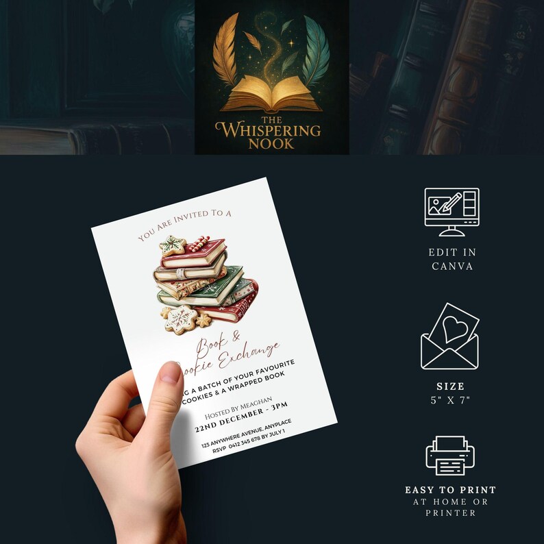 Book Swap Invite Invite, Holiday Cookie Exchange, Editable Book Club ...
