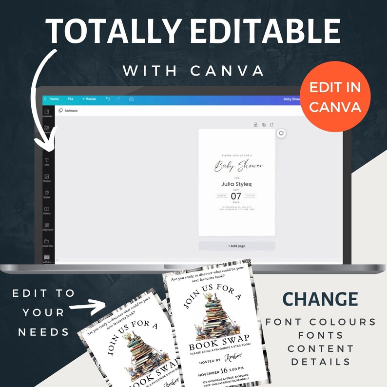 Book Swap Invitation, CANVA TEMPLATE, Book Club Themed Meeting ...