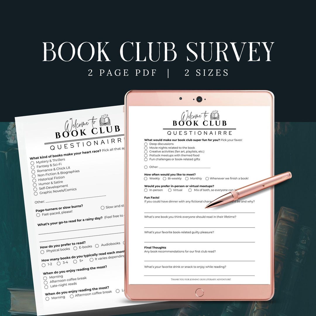 Book Club Survey, Reading Group Questionnaire, Activity for Book Club ...