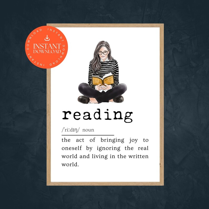 Reading Definition Print Library Poster Printable Book Club - Etsy