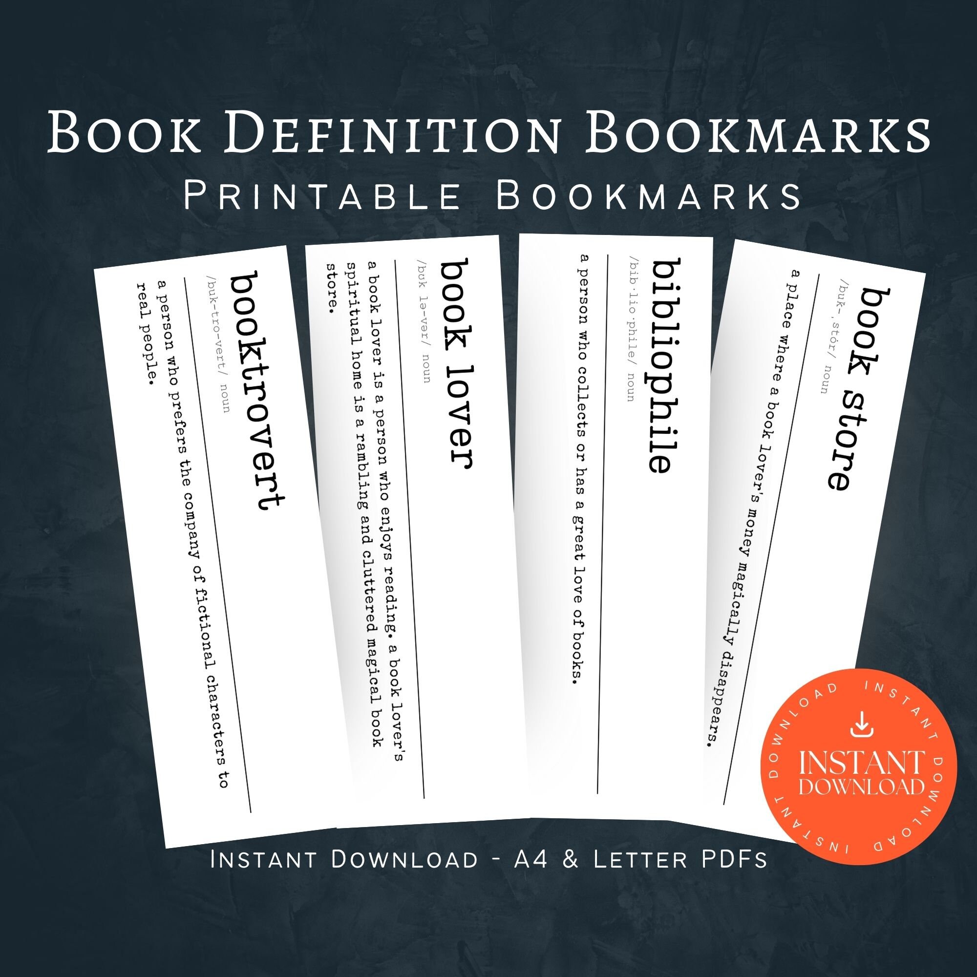 Printable Book Definition Bookmarks, INSTANT DOWNLOAD, Printable ...