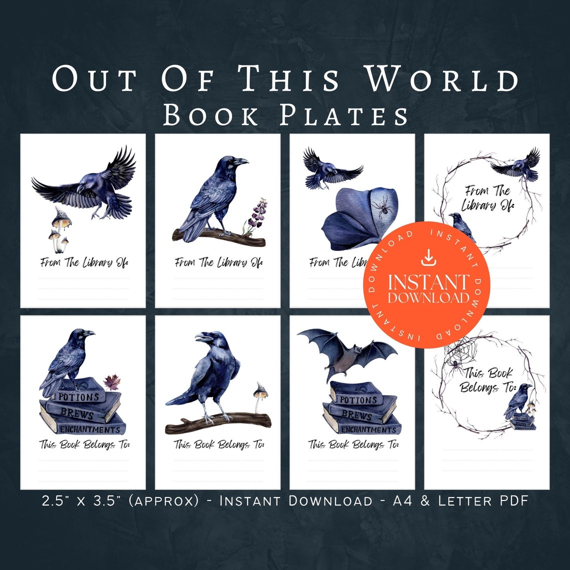 Raven Bookplates, INSTANT DOWNLOAD, Printable Bookplates, Bookplate ...