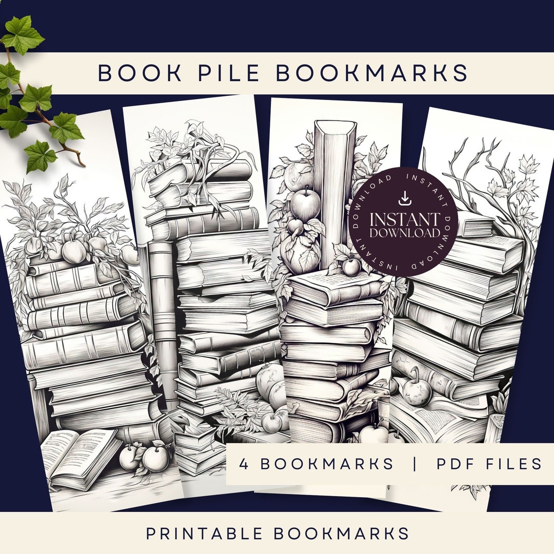 Colour in Book Pile Bookmarks, INSTANT DOWNLOAD, Coloring in Bookmarks ...