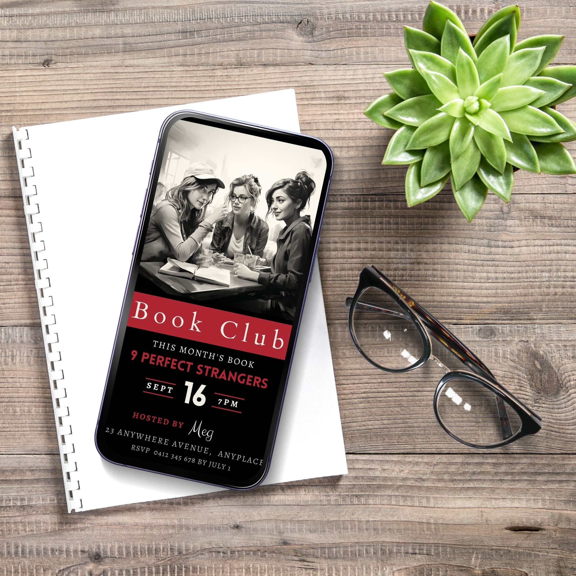 Book Club Digital Invitation Template CANVA Editable Invite - Etsy España