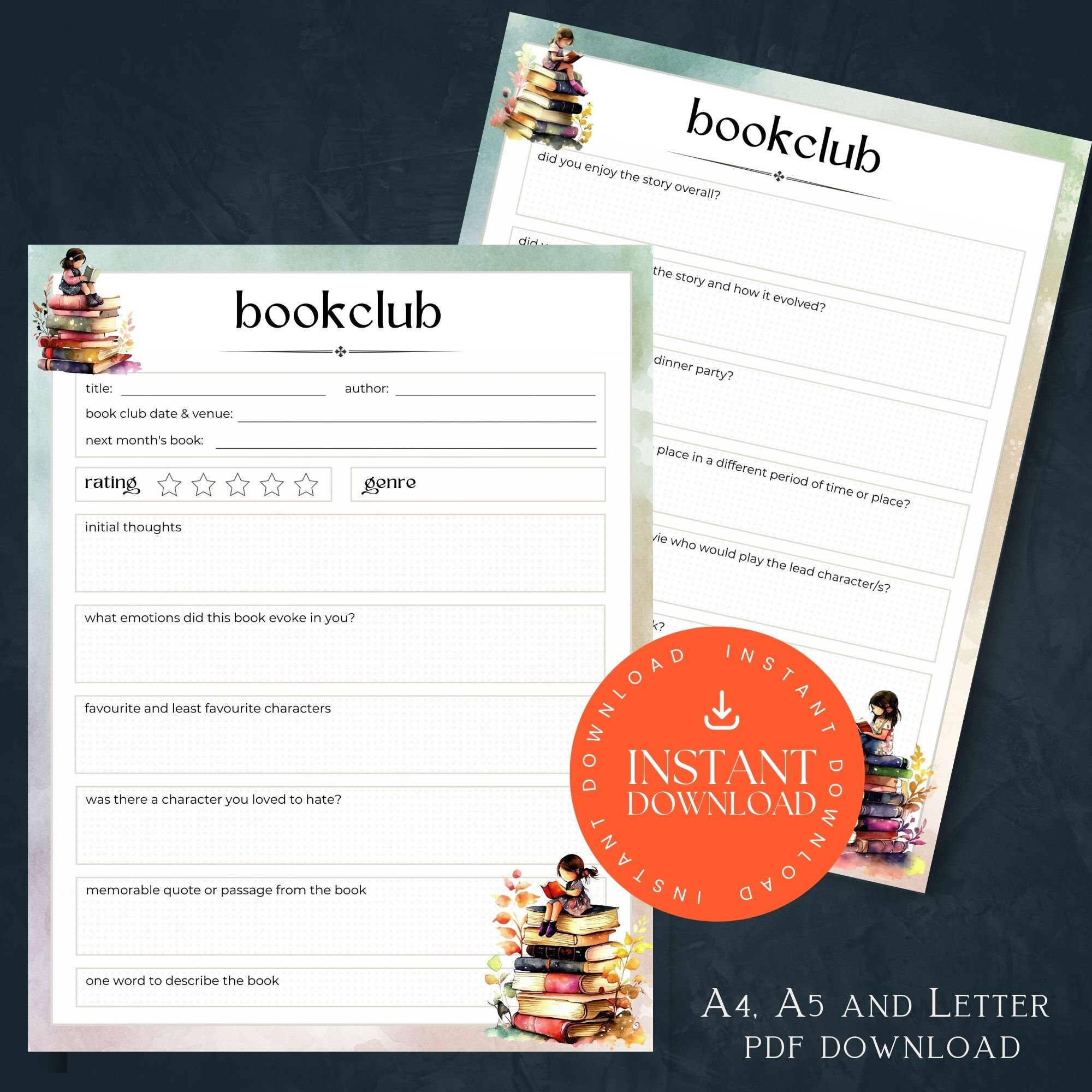 Book Club Printable, Book Club Discussions, INSTANT DOWNLOAD, Questions ...