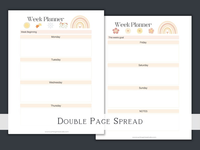 Weekly Planner Printable Weekly Journal Week on Two Pages - Etsy