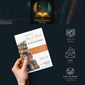 Book Swap Invite Template, CANVA, Holiday Book Exchange, Editable Book ...