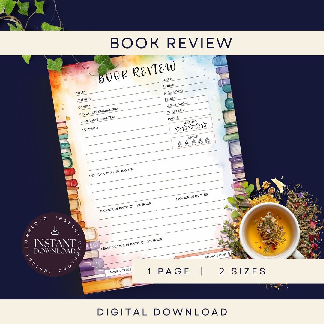 Bright Book Review Log, INSTANT DOWNLOAD, Book Club Kit Journal ...