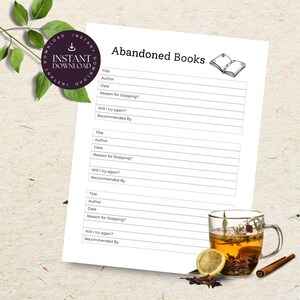 Abandoned Books Log, DNF Book PDF, Reading Journal, Unfinished Reads ...