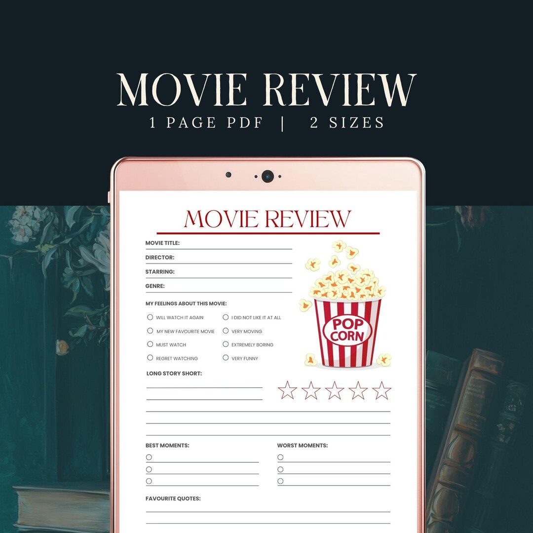 Movie Review Worksheet, Printable PDF, Film Journal Page, Movie Night ...