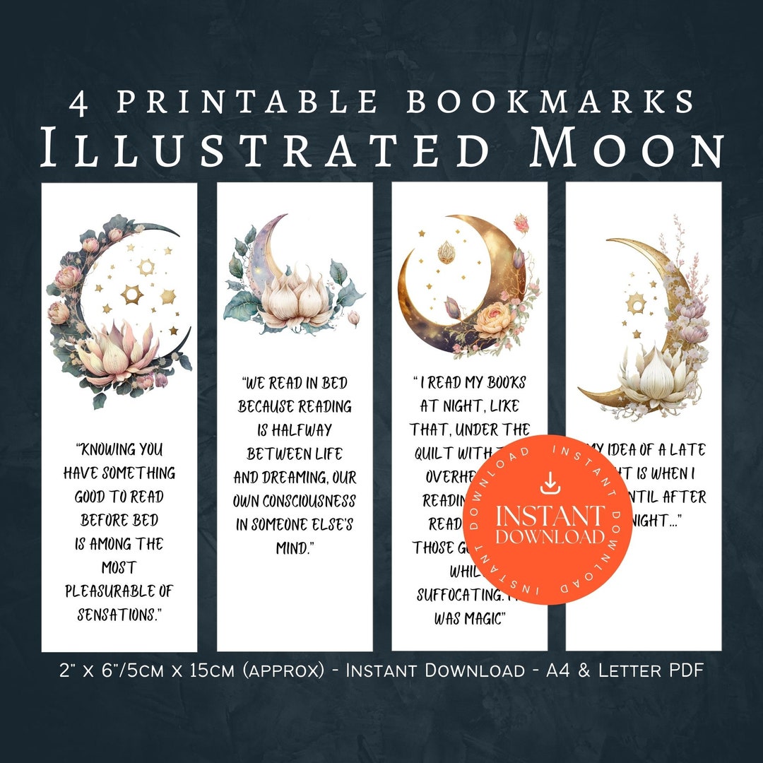 Illustrated Moon Bookmarks, INSTANT DOWNLOAD, Printable Bookmarks, Book ...