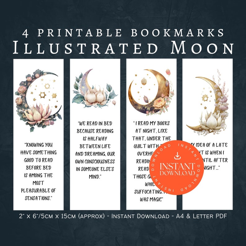 Illustrated Moon Bookmarks INSTANT DOWNLOAD Printable - Etsy