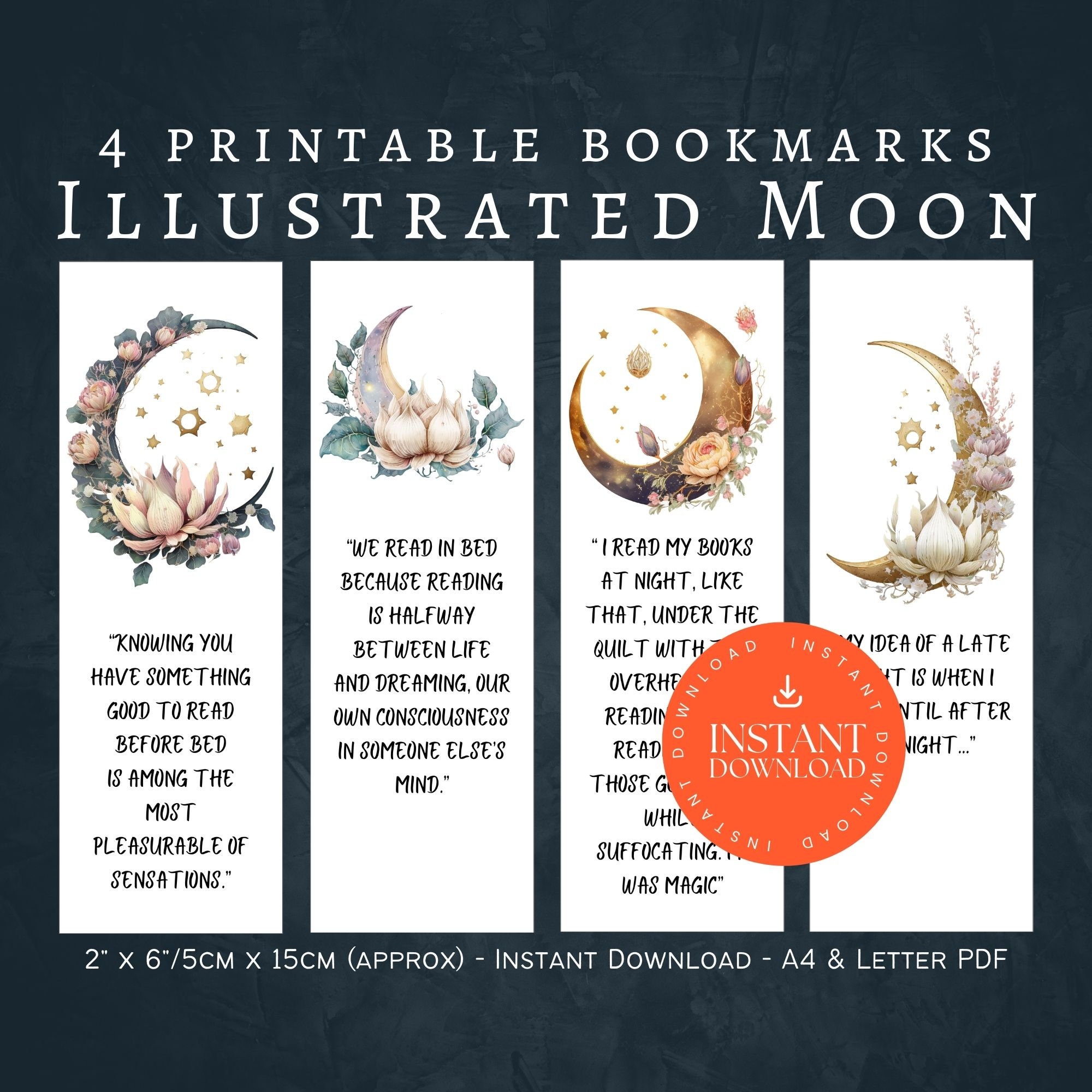 Illustrated Moon Bookmarks INSTANT DOWNLOAD Printable - Etsy