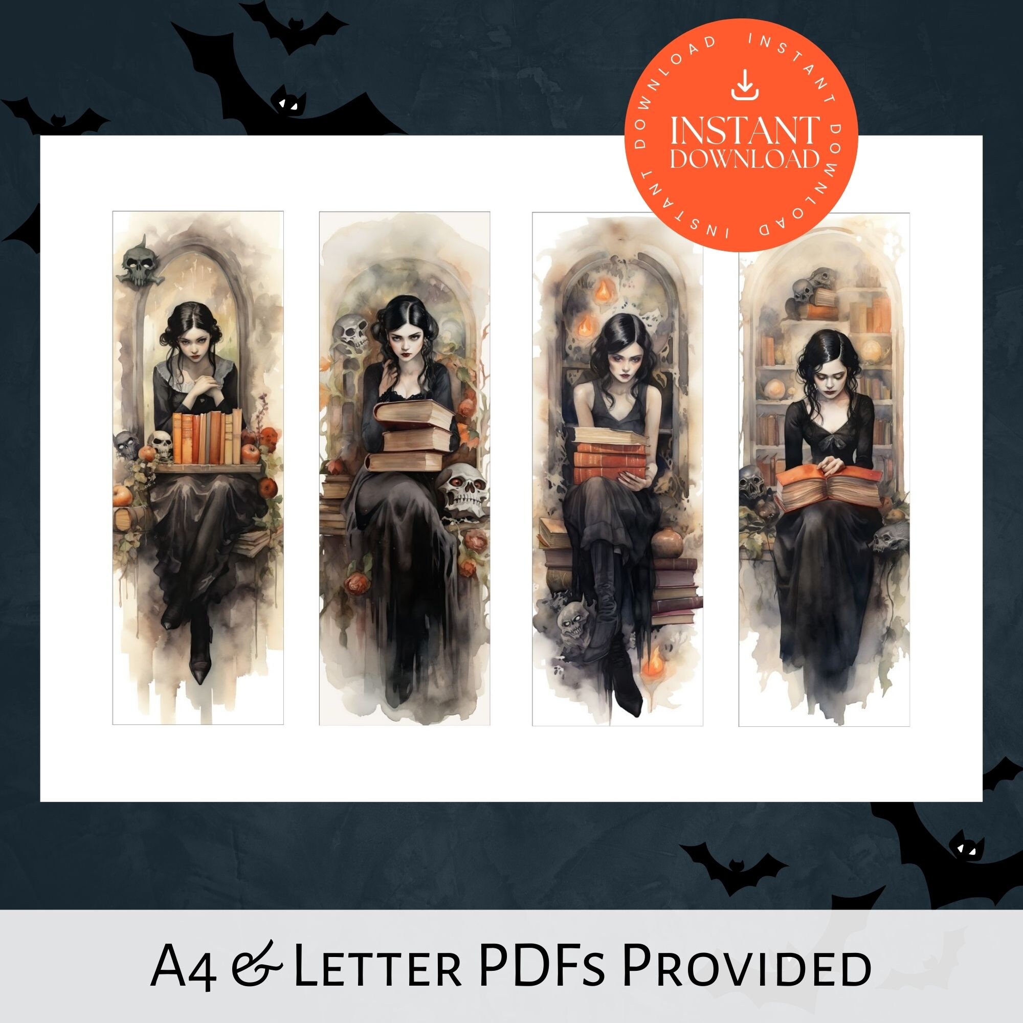 Gothic Book Pile Bookmarks INSTANT DOWNLOAD, Book Lovers Gift ...