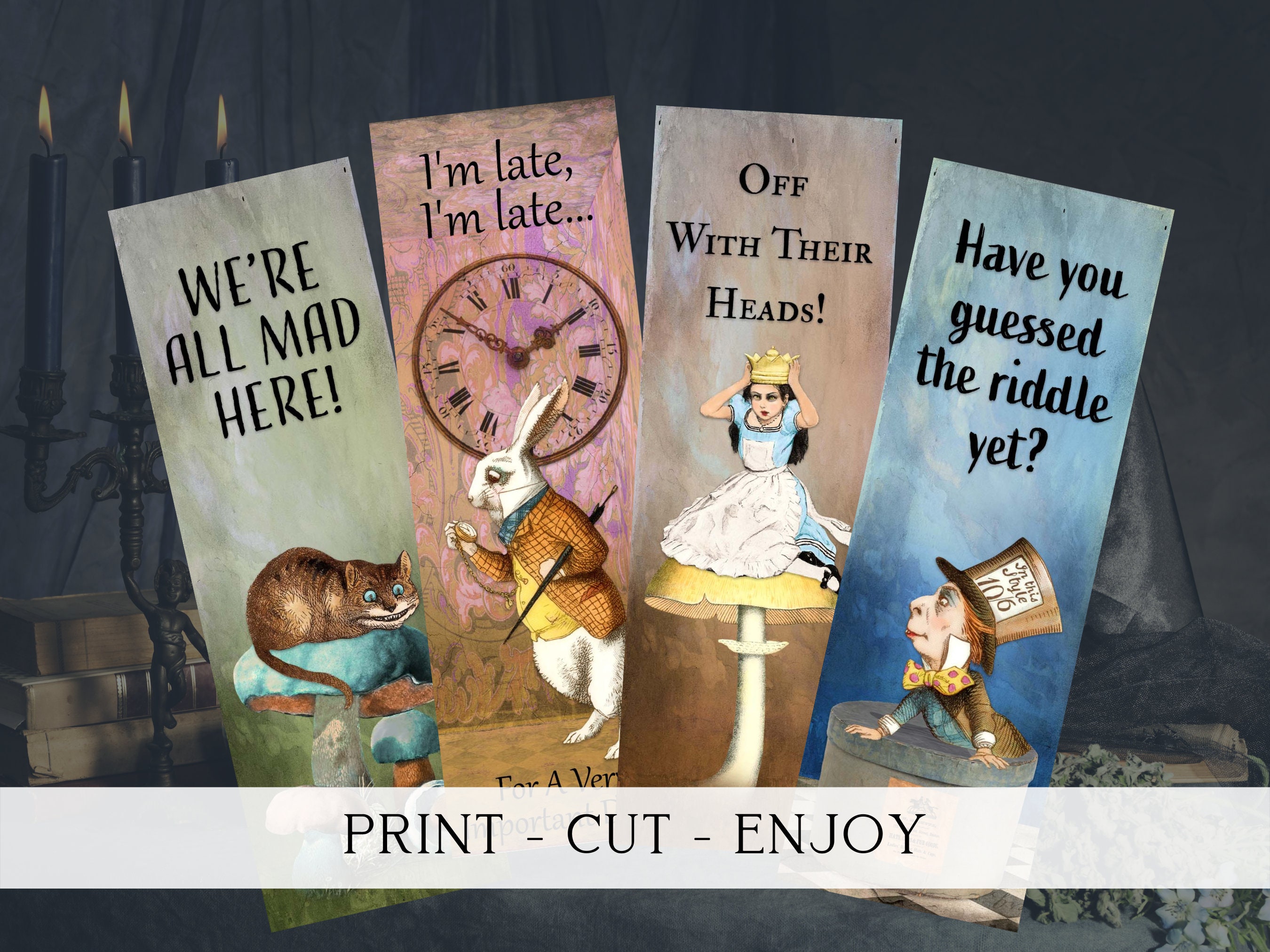 Wonderland Printable Bookmarks, Book Gift, Alice in Wonderland ...