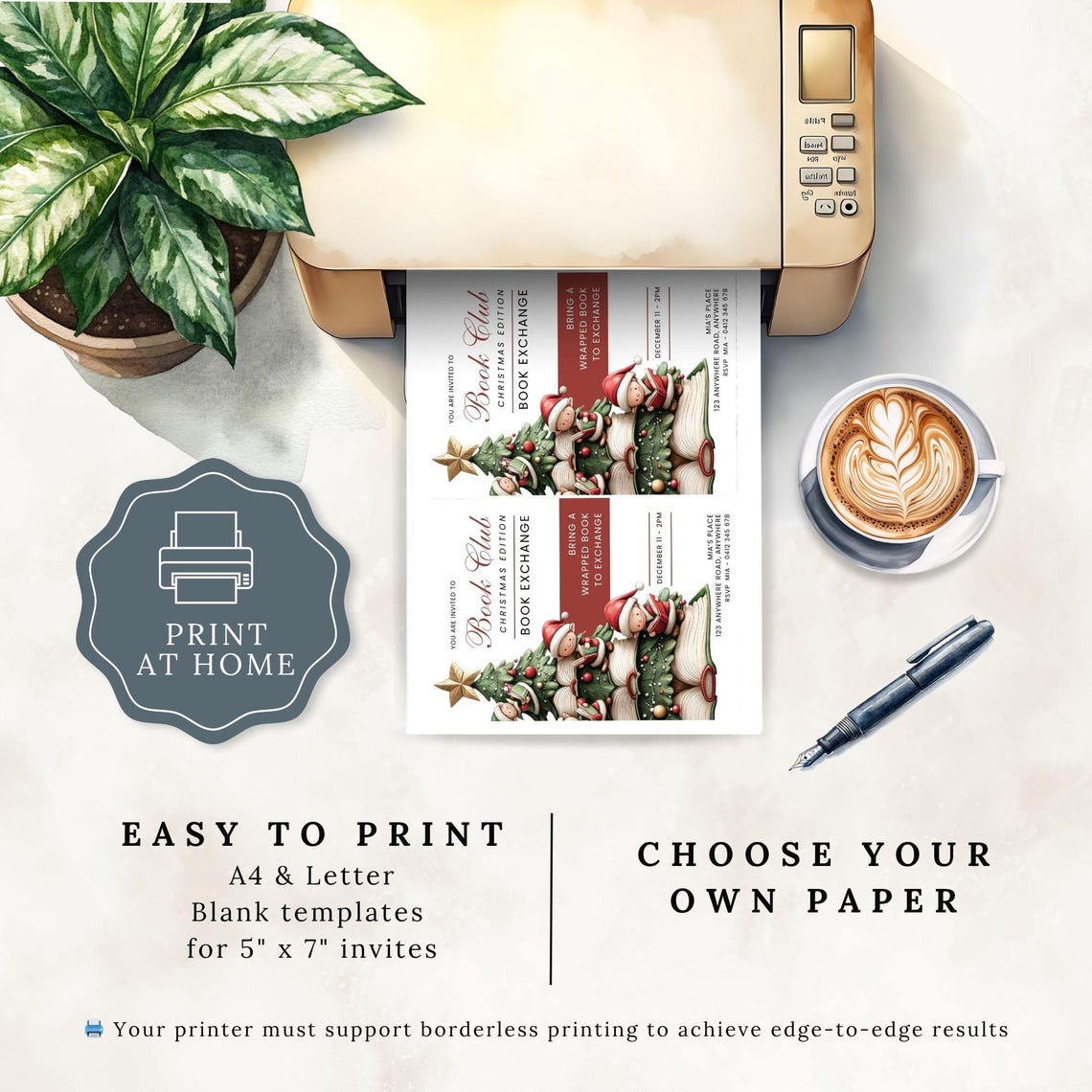 Book Swap Invite, CANVA TEMPLATE, Holiday Book Exchange, Editable Book ...