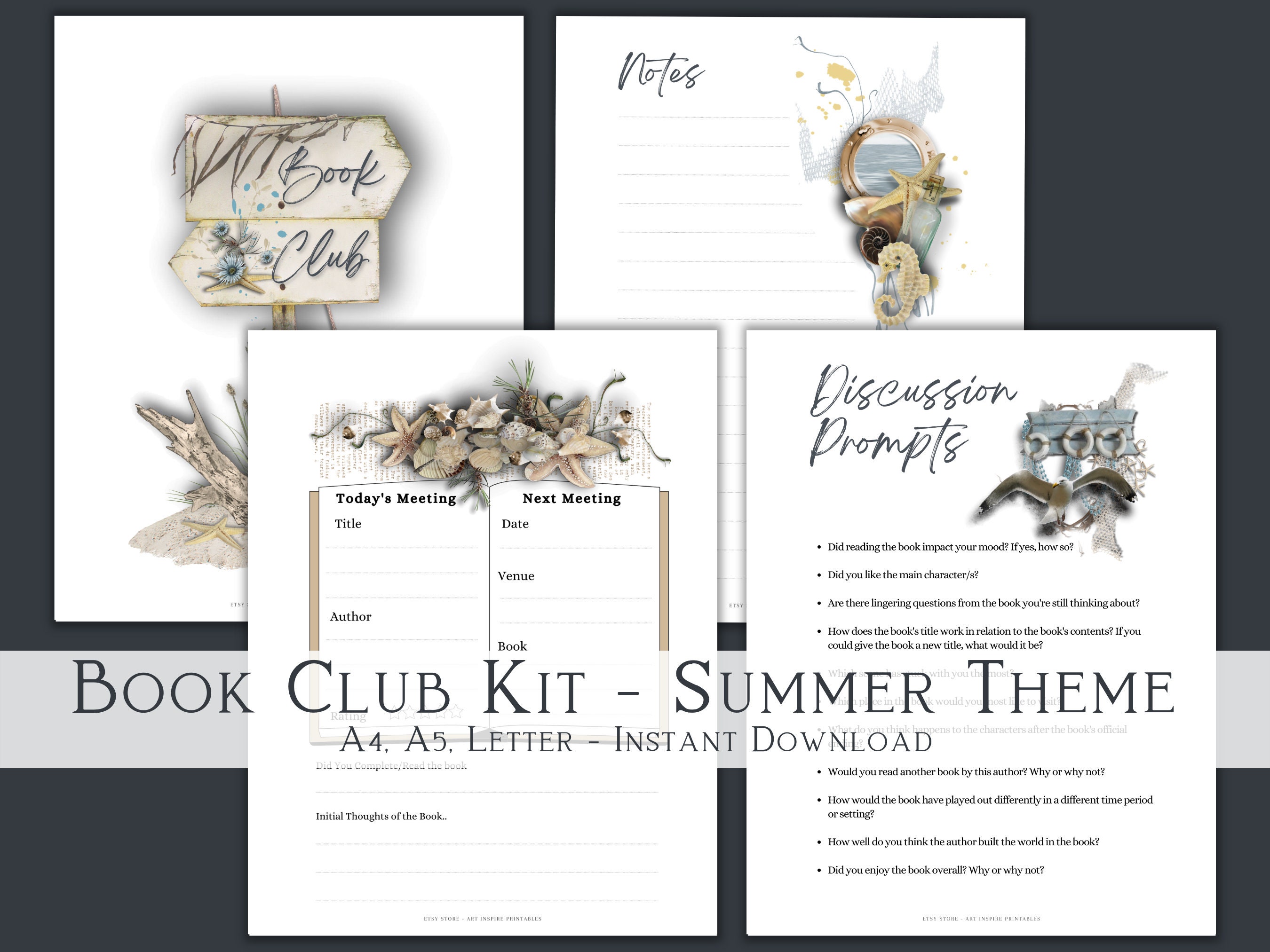 Summer Book Club Planner Book Club Discussion Bundle Reading - Etsy