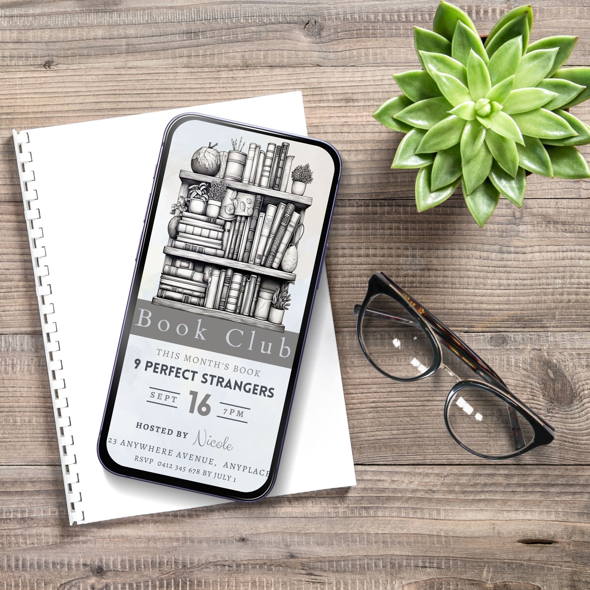 Book Club Digital Invitation Template, CANVA, Editable Invite for Text ...