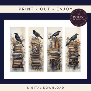 Raven Book Pile Bookmarks, INSTANT DOWNLOAD, Book Lovers Gift, Reading ...