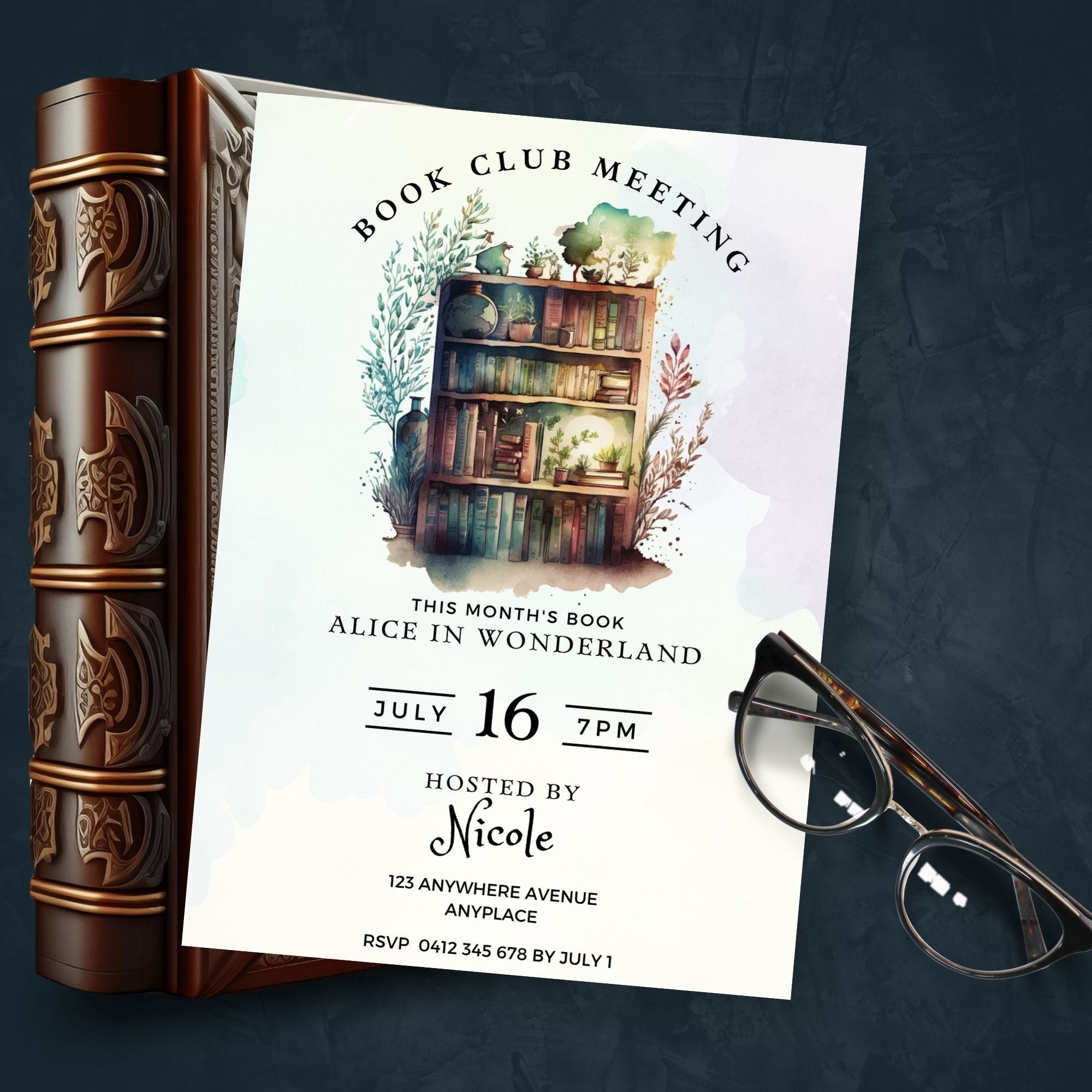 Book Club Meeting Invitation, CANVA TEMPLATE, Bookshelf Printable ...