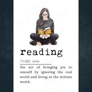 Reading Definition Print, Library Poster Printable, Book Club Art ...