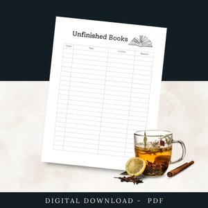 Unfinished Book Tracker Printable, INSTANT DOWNLOAD, Book Club Kit, DNF ...