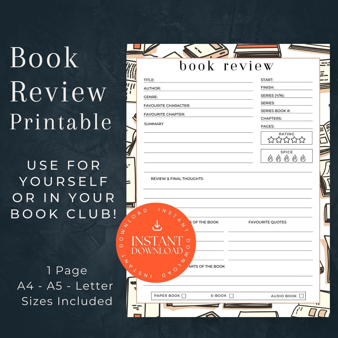 Book Review Printable, DOWNLOAD, Book Club Kit Journal, Bookshelf ...