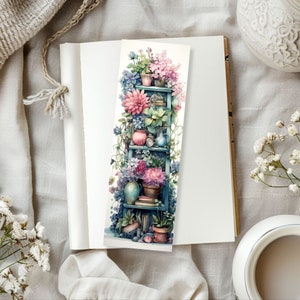 Floral Bookshelf Bookmarks, INSTANT DOWNLOAD, Garden Lovers Reading ...