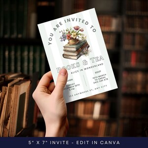 Book and Tea Invitation, CANVA TEMPLATE, Book Club Printable, Editable ...