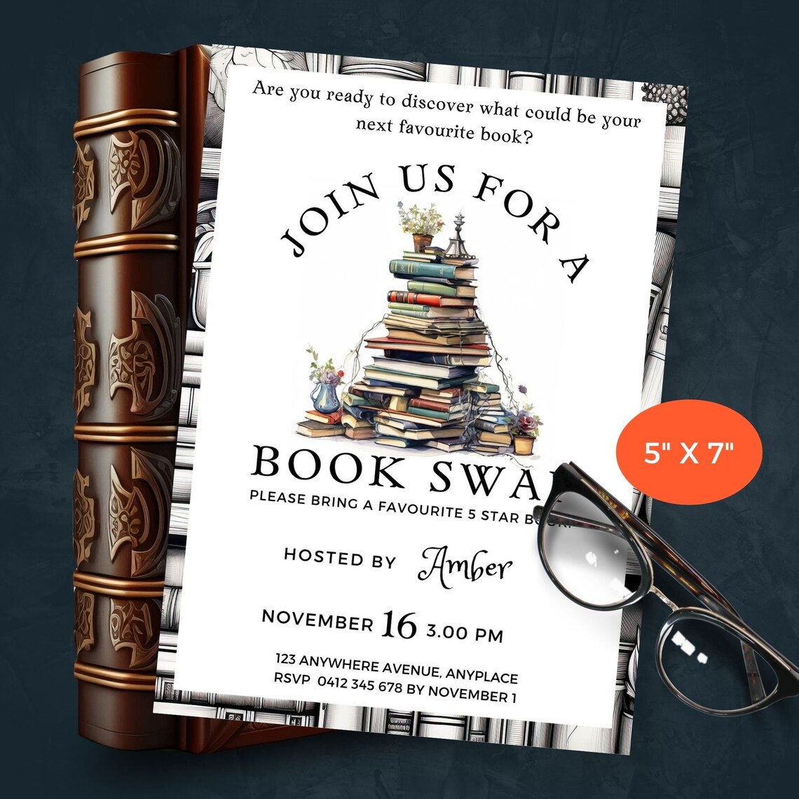 Book Swap Invitation, CANVA TEMPLATE, Book Club Themed Meeting ...