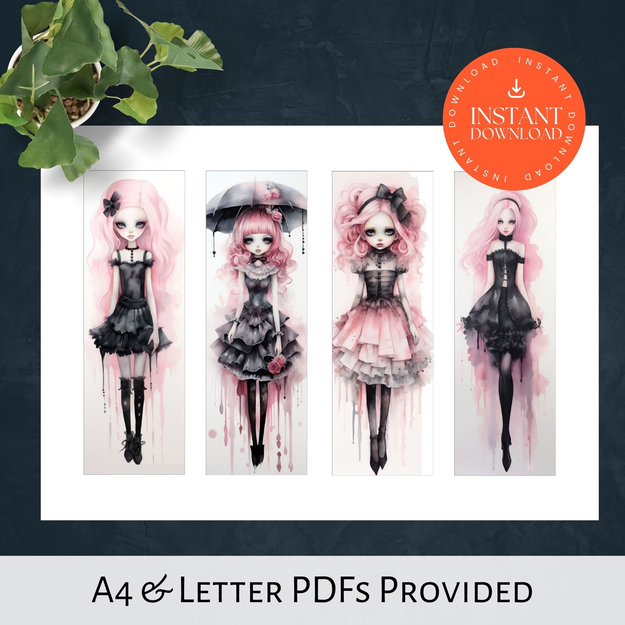 Hot Pink Gothic Girls Bookmark INSTANT DOWNLOAD Halloween - Etsy