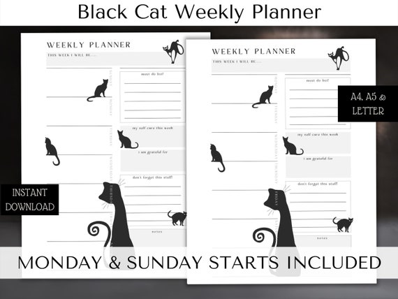Printable Weekly Planner Cat Planner Weekly Diary Week - Etsy